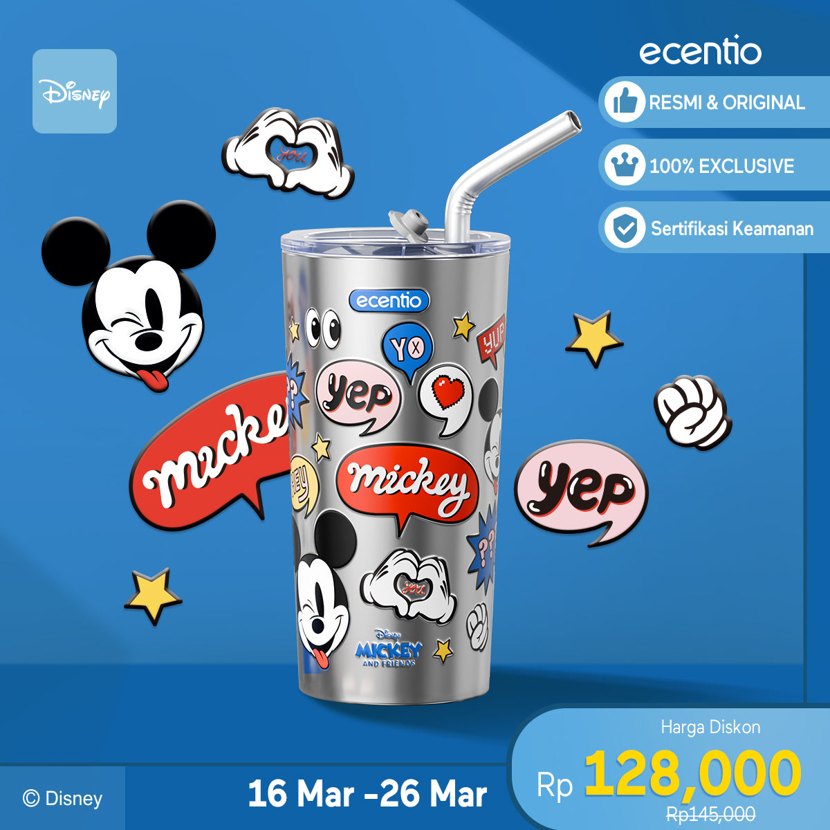 Pemesanan Awal!🌟ecentio Disney Tumbler stainless Mug copi Cangkir boto